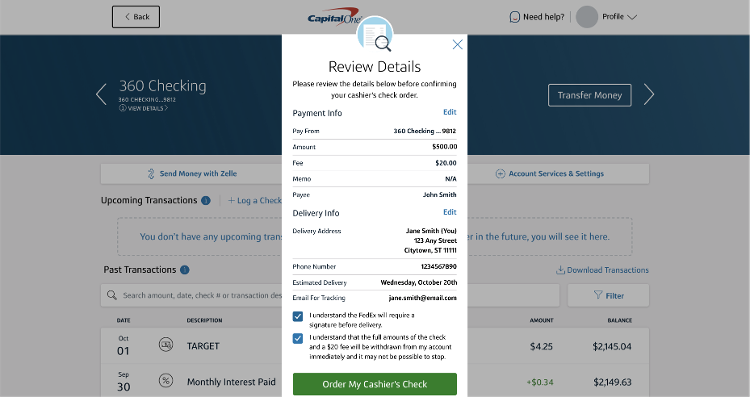 How to Get a Cashier's Check | Capital One Help Center