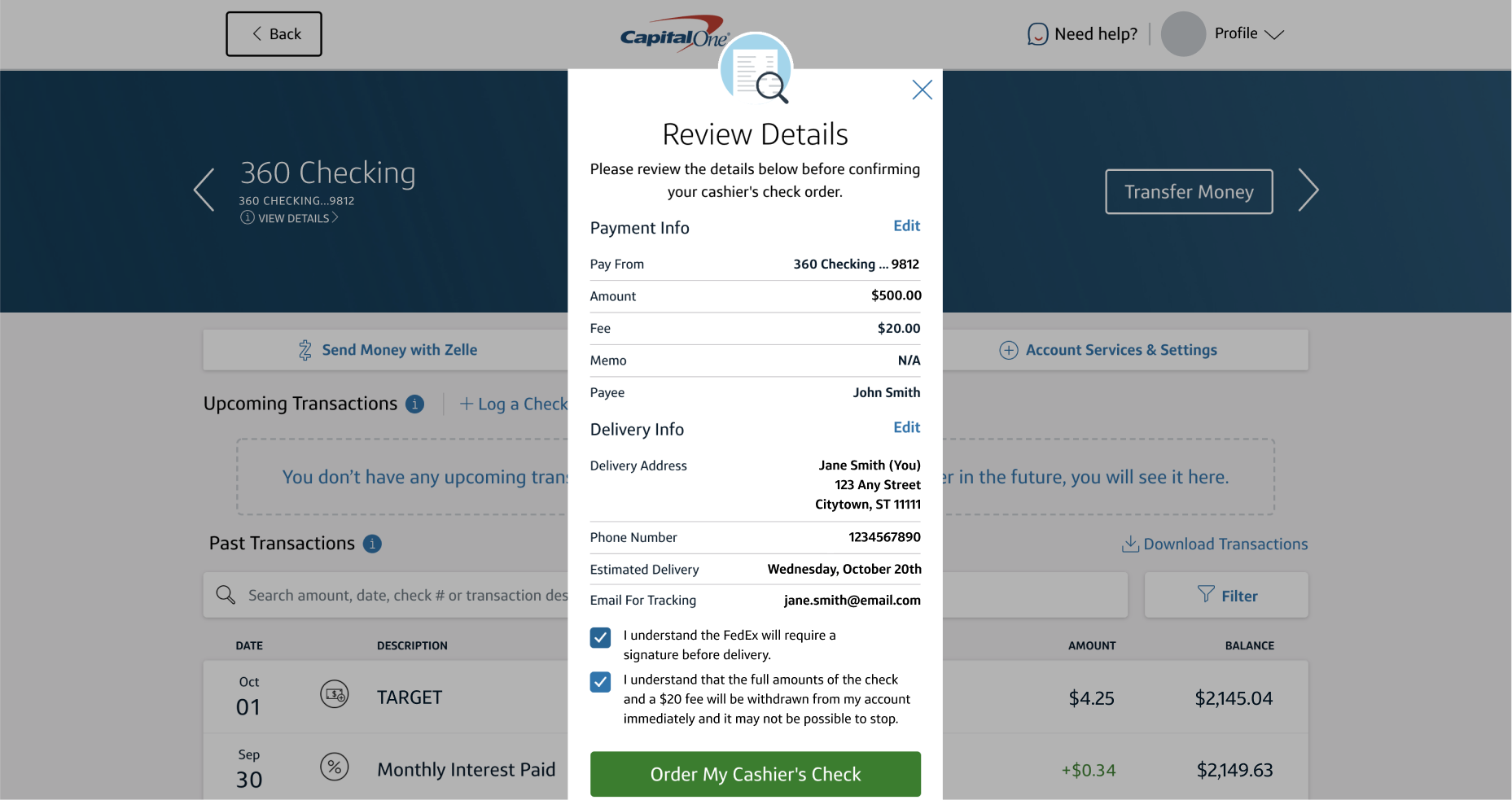 How to Get a Cashier's Check | Capital One Help Center