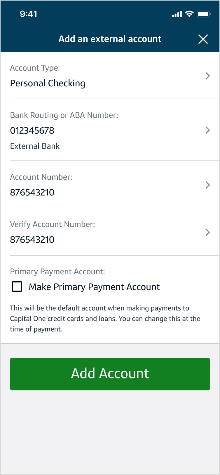 Link external bank accounts | Capital One Help Center