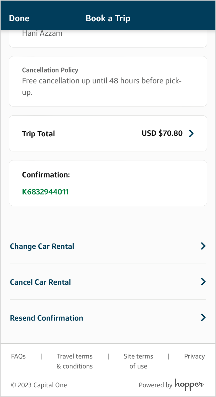 How to manage rental car booking | Capital One Help Center